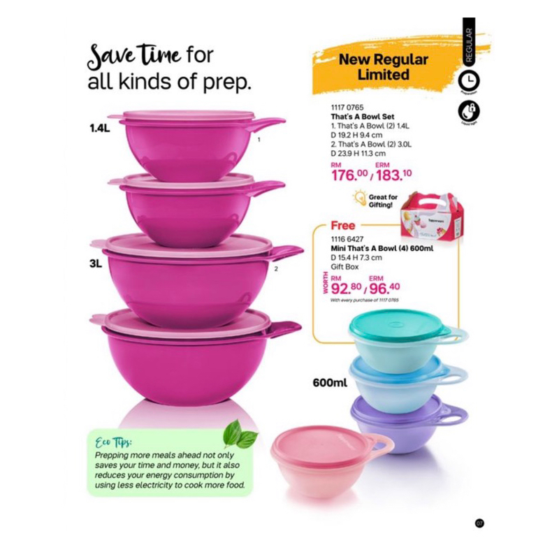 Tupperware That's A Bowl Set 4pcs Free Mini That's Bowl 600ml 4pcs | Shopee Malaysia