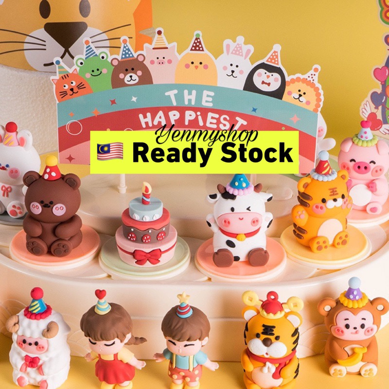 Ready Stocks Soft Clay Mini Cake Topper Decoration bear monkey cow ...