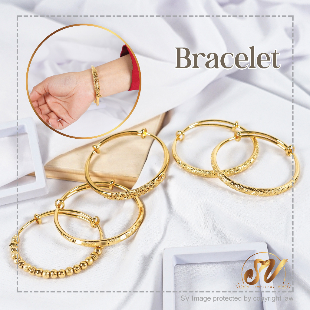 24K Gold Plated Emas Korea Bangle Cute Gold Jewellery Gelang Tangan ...