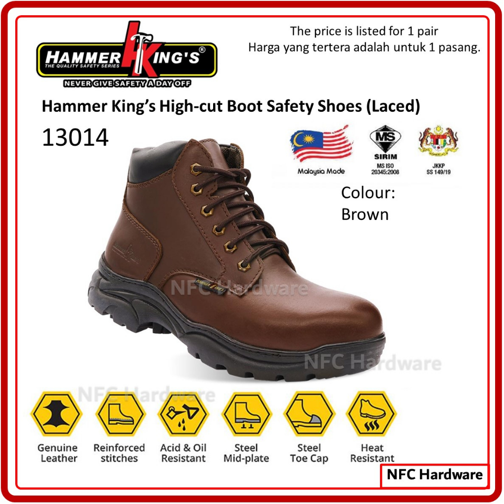 HAMMER KING'S 13014 High-cut Boot Safety Shoes Brown (Laced) | Shopee ...