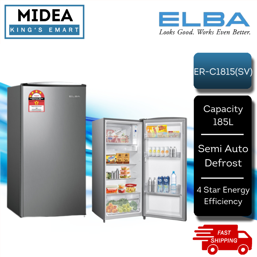 Elba 185L Single Door 4 Stars Refrigerator Semi Auto Defrost Fridge ER ...