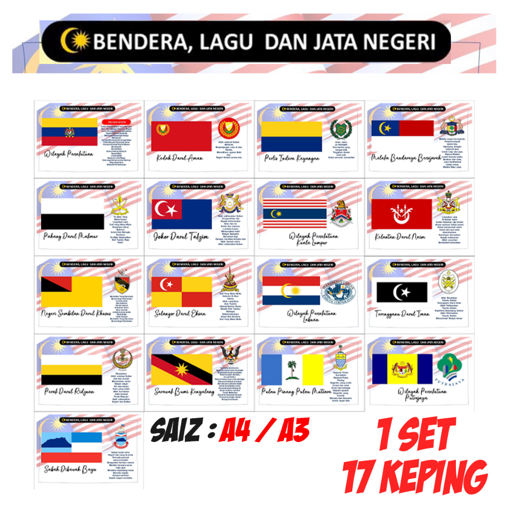 SET POSTER keceriaan kelas Bendera, Lagu dan Jata Negeri | Shopee Malaysia