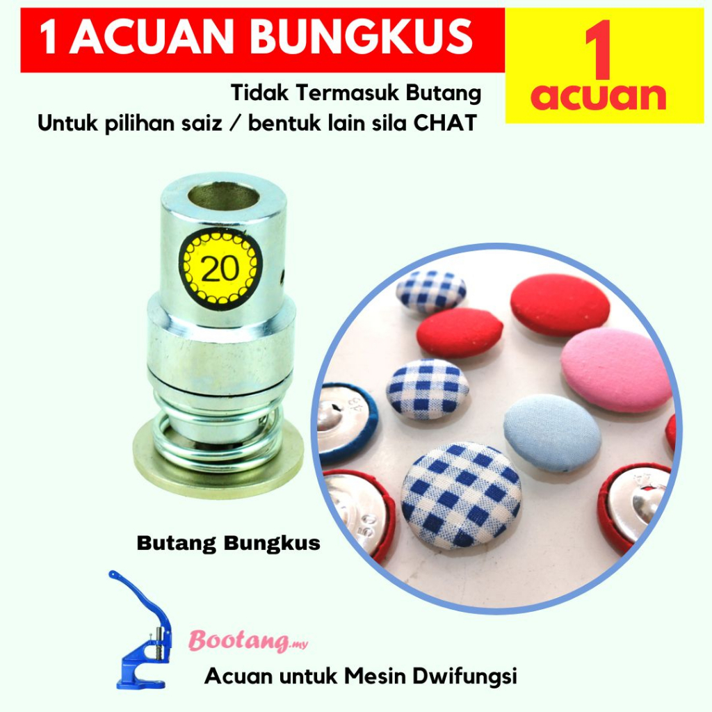 14 Set Acuan Mesin Buat Butang Snap dan Butang Bungkus Free Butang ...