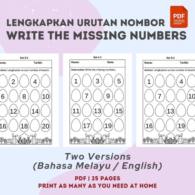 [PDF] WRITE THE MISSING NUMBERS / LENGKAPKAN URUTAN NOMBOR - Children ...