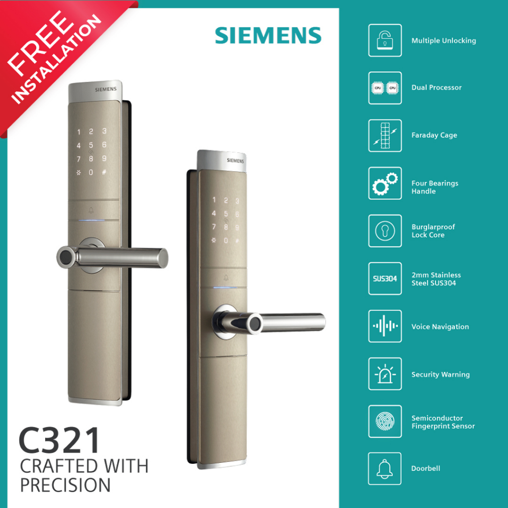 Siemens C321 Smart Lock (Champagne Gold) / Digital Lock / Door Lock ...