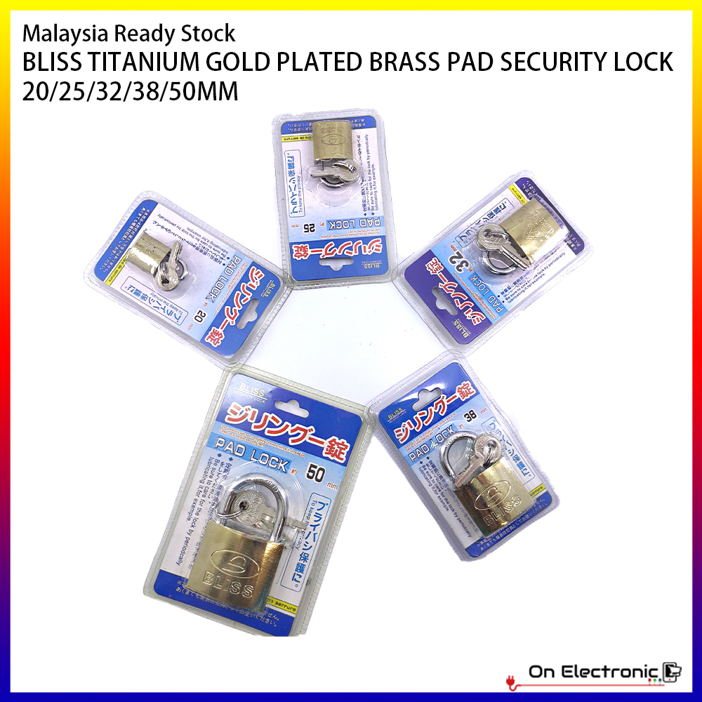 BLISS TITANIUM GOLD PLATED BRASS PAD SECURITY LOCK 锁头 20/25/32/38/50MM ...