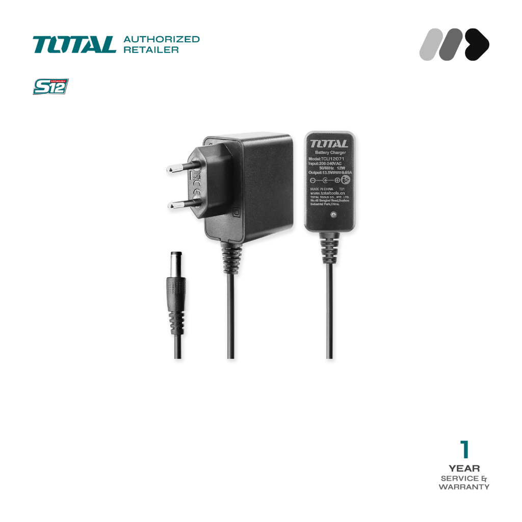 TOTAL Battery Charger, 12V, Fits All TOTAL S12 Cordless Power Tools ...