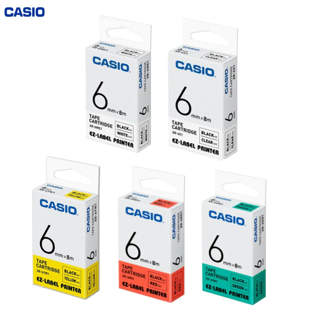 Casio XR-6 6mm EZ-label Tape Cartridge / XR-6X1 XR-6WE1 XR-6YW1 Genuine / XR-6GN1 / XR-6RD1 ...