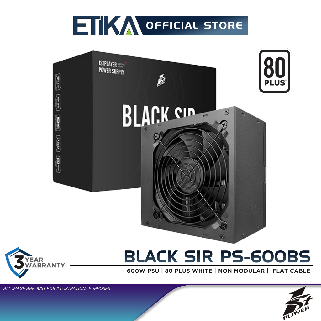 1st Player Black Sir PS-600BS | 600W Power Supply PSU | 80 Plus 230V EU ...