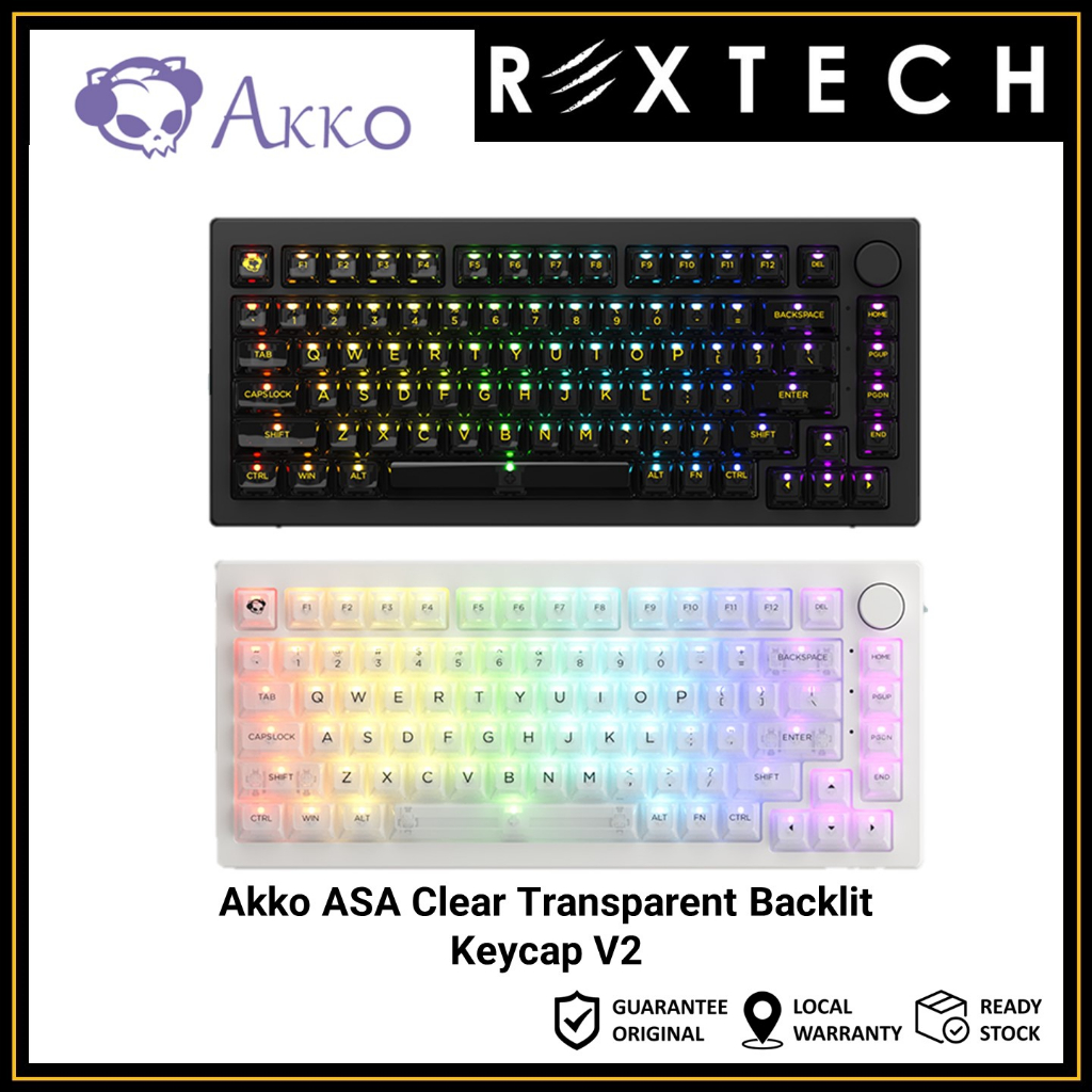 AKKO ASA Clear Transparent Backlit Keycap V2 Set, PC Keyset for ANSI 61 ...
