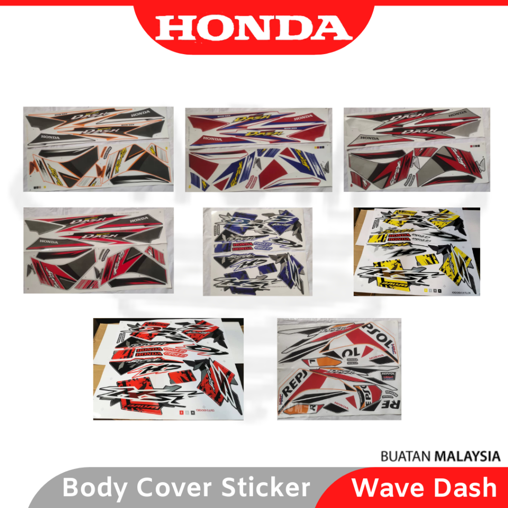 HONDA Wave Dash Body Cover Set Coverset Stripe Strike Sticker Wave Dash - Yellow Red Silver ...