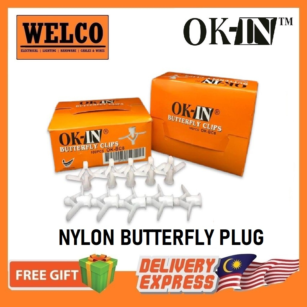 OK-IN NYLON BUTTERFLY WALL PLUG / BUTTERFLY CLIP [6PCS / 100PCS ...