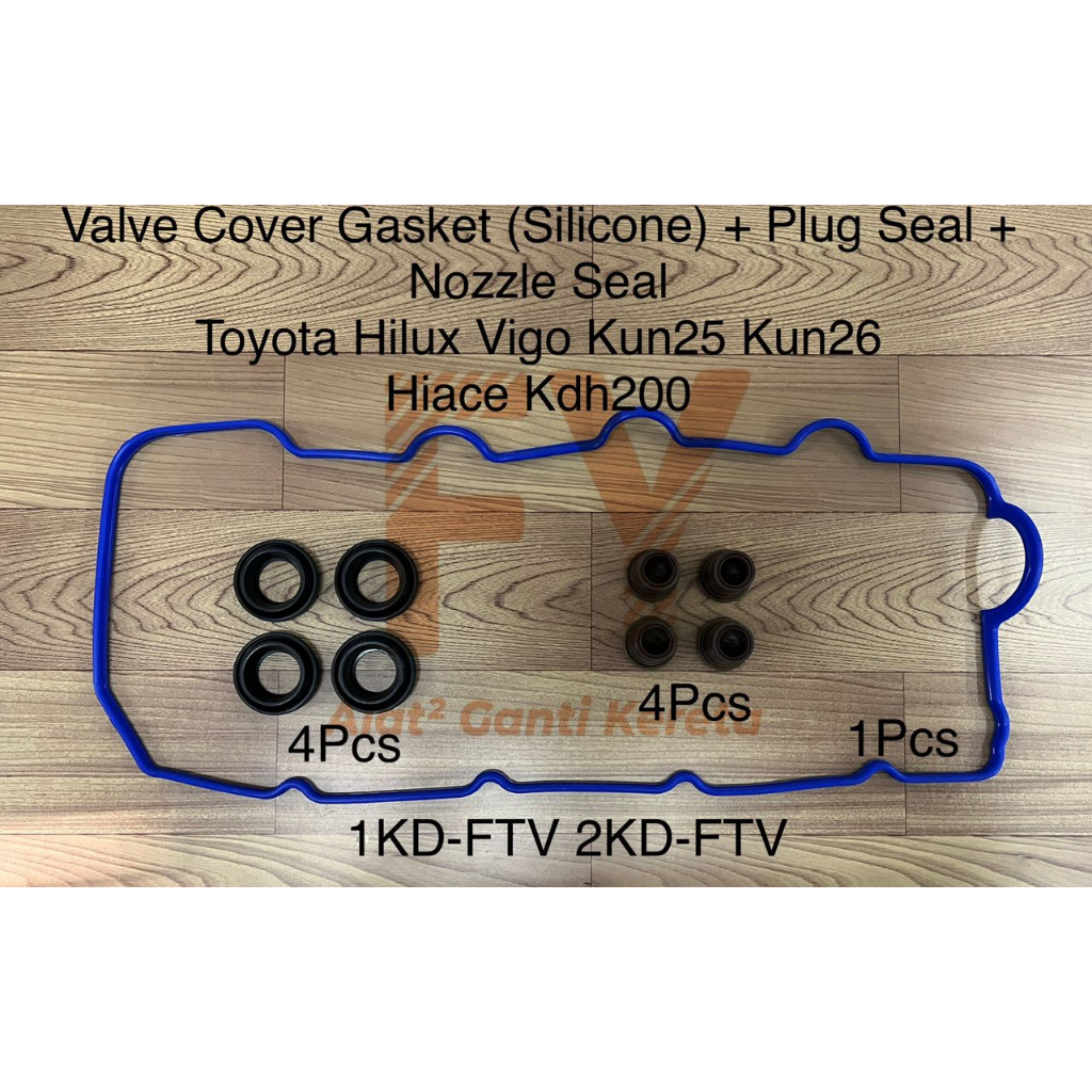 VALVE COVER GASKET (SILICONE) + PLUG SEAL + NOZZLE SEAL TOYOTA HILUX VIGO KUN25 KUN26 HIACE ...