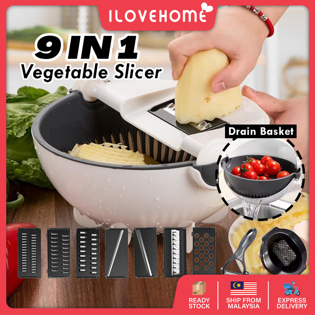 9IN1 Vegetable Cutter Drain Basket Chopper Potato Cutter Slicer Onion ...