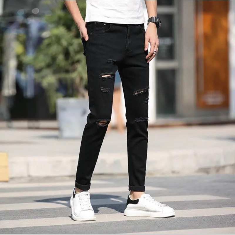 Means Riped Black Jeans Pant Shopee Malaysia