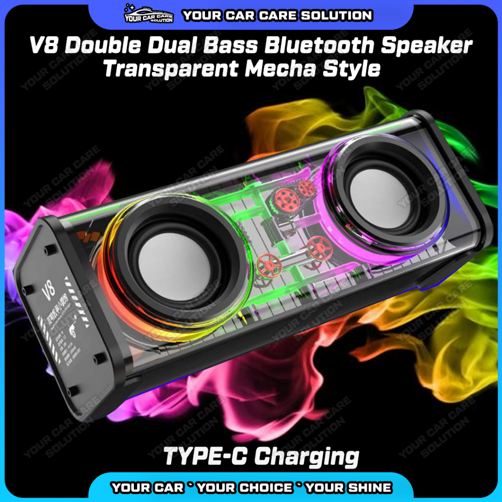 V8 Bluetooth Speaker Transparent Speaker TWS Series Surround TF Card ...