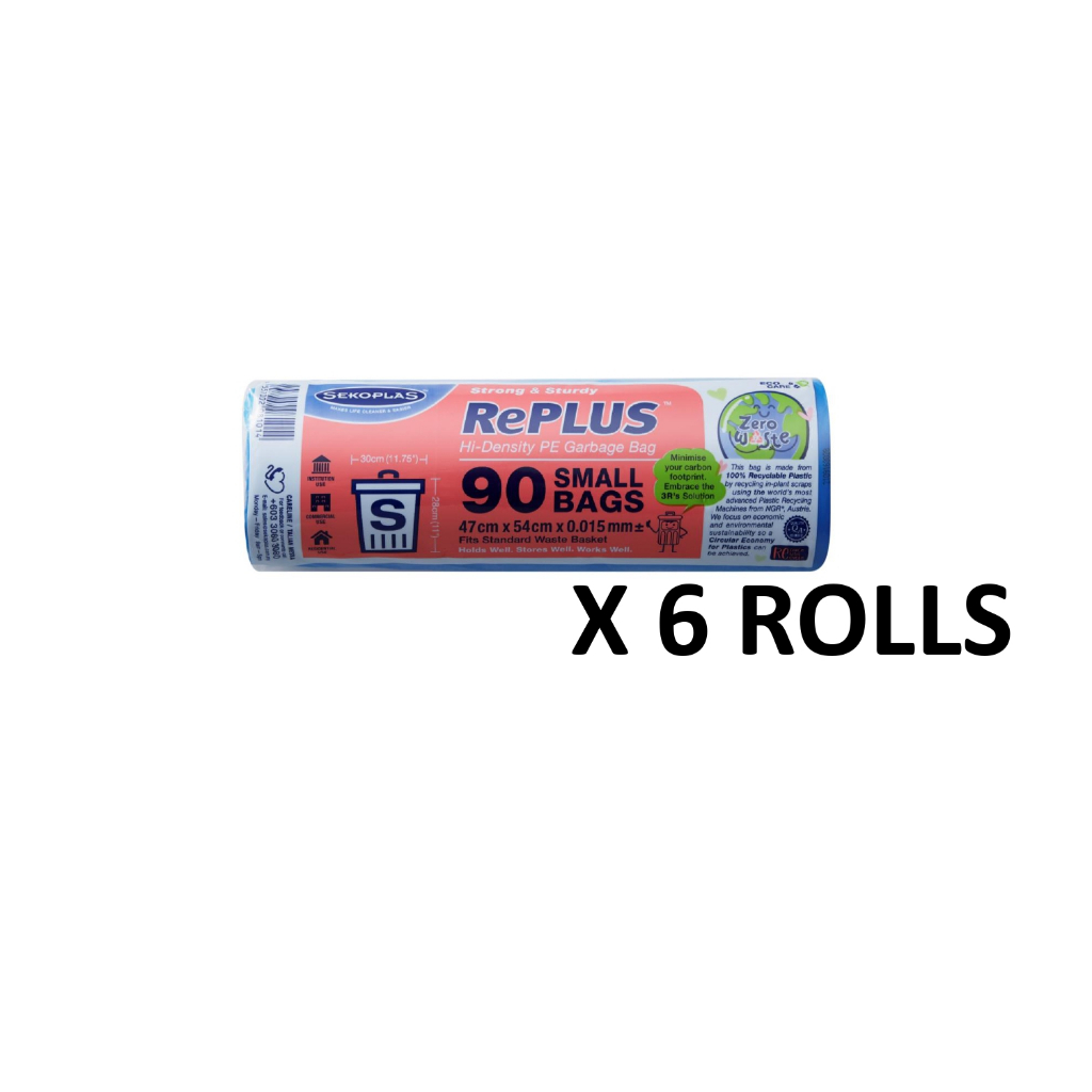 Value Pack Sekoplas Replus HDPE Garbage Bags - Size S (6 Rolls x 90 Pcs ...