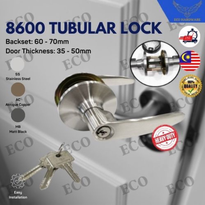 8600 Heavy Duty Tubular Level Cylindrical Cylinder Door Lock Set Tombol ...