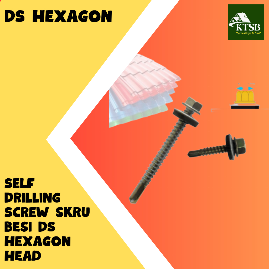 Self Drilling Screw skru besi DS Hexagon Head with Bonded Washer Steel ...
