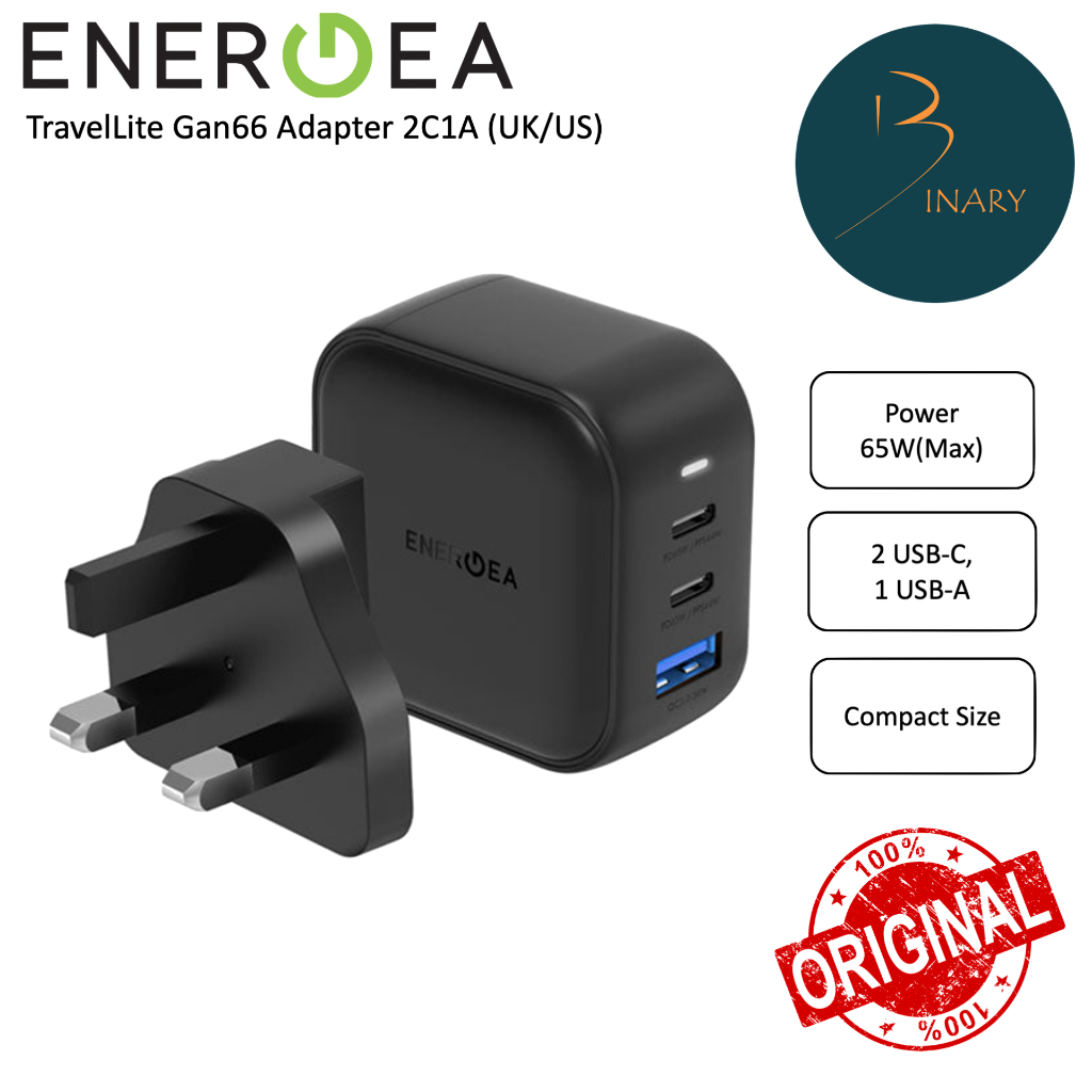 Energea TraveLite GAN66 Charger 65W(Max) PD/PPS/QC3.0 (USB-C 2 Port ...