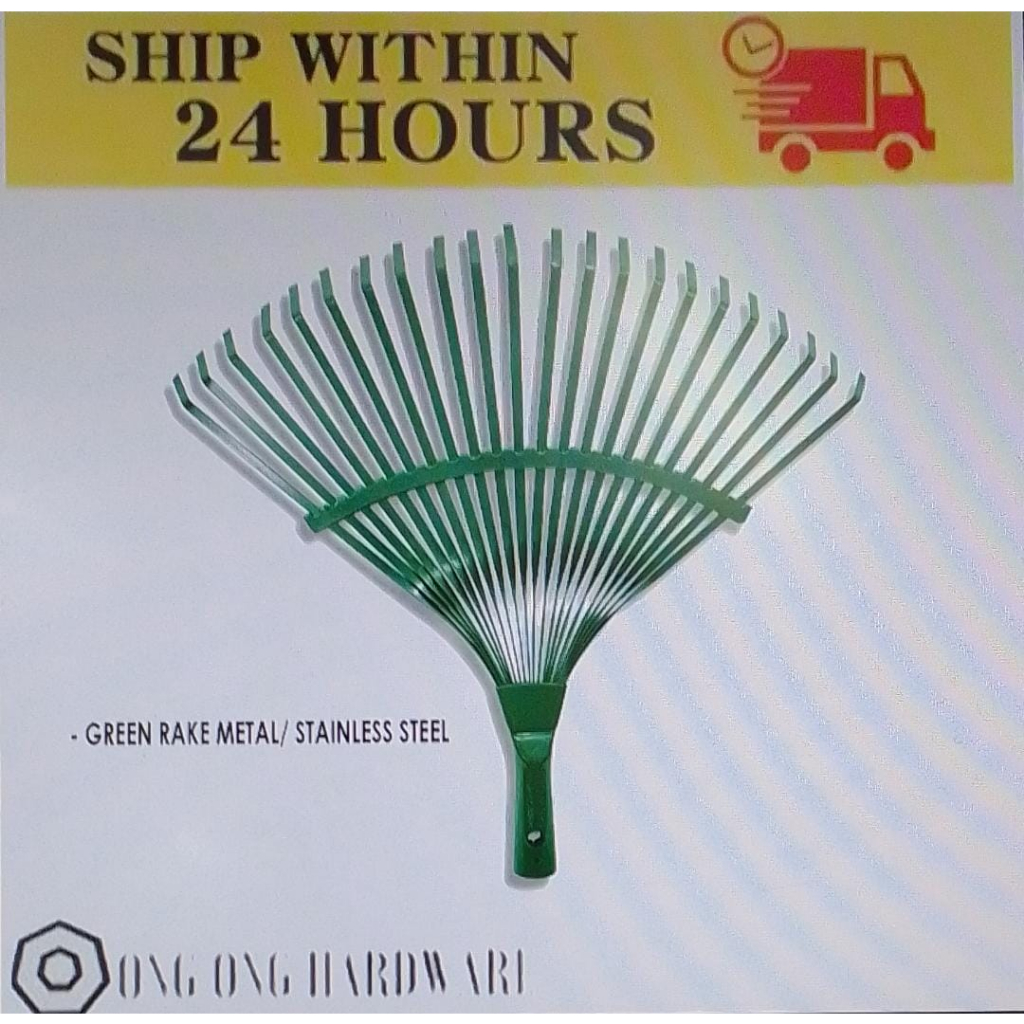22Teeth Iron Green Lawn Rake Metal/ Plastic Garden Leaf Sweep ...