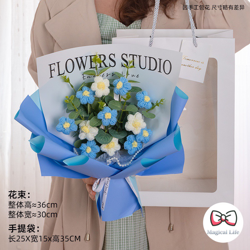 【READY STOCK】Crochet Flowers Bouquet Wool Knitted Sunflower Rose ...