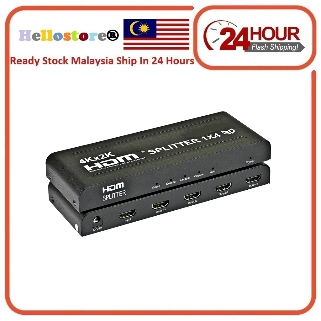 1X4 HDMI Splitter 4Kx2K Powered Kit - 4 Port Hub 1 in 4 Out Display ...