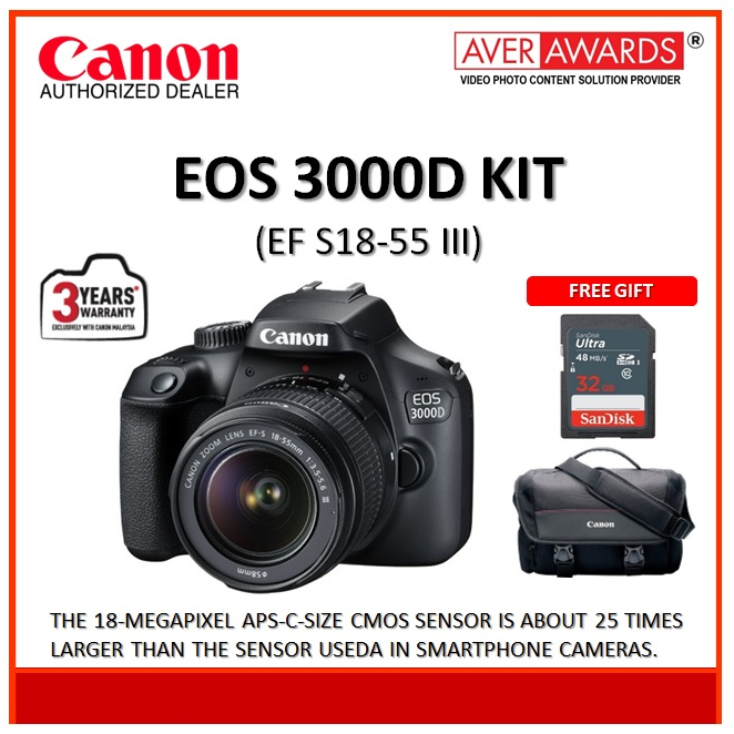 Canon EOS 3000D Kit (EF S18-55 III) - Canon Malaysia (3 Years Warranty) | Shopee Malaysia