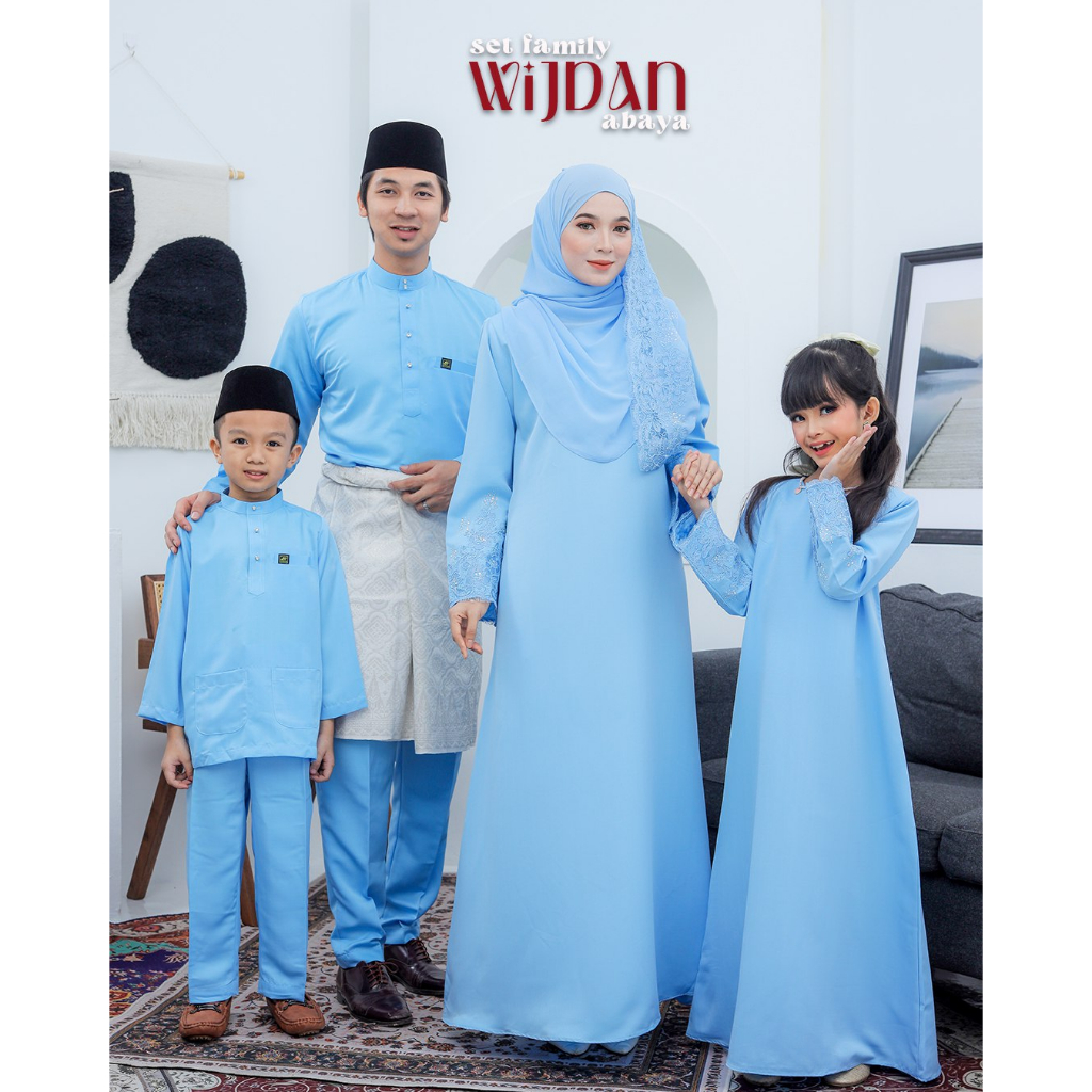 SET FAMILY ABAYA WIJDAN BAJU MELAYU IN BABY BLUE RAYA 2024| ABAYA BY ...