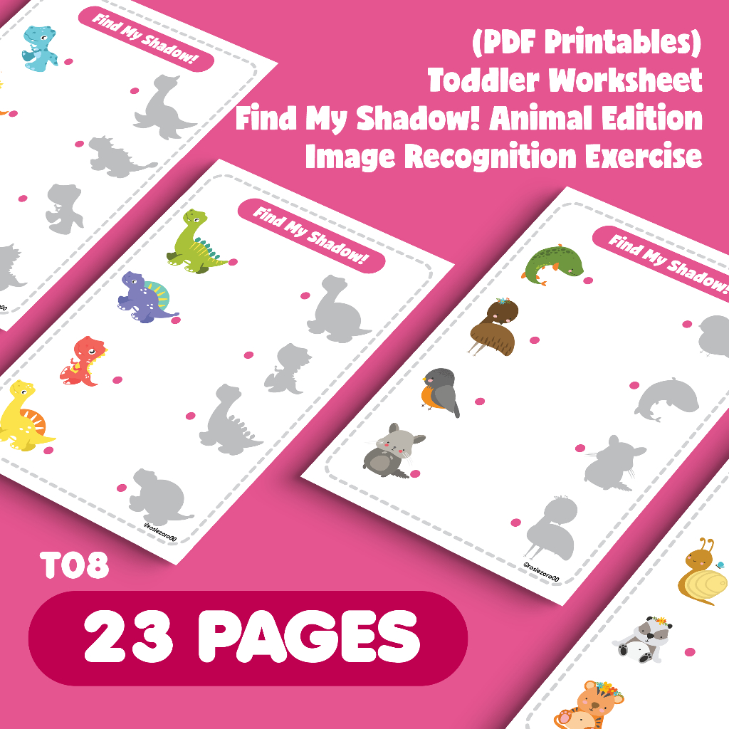 T08 (PDF Printables) Toddler Worksheet Find My Shadow! Animal Edition ...