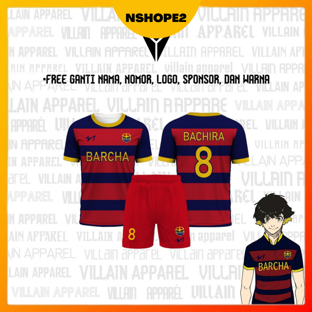 Jersey Futsal & Football Motif VL Replika Anime Fc Barcha Blue Lock ...