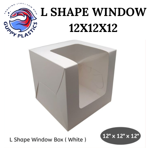 L SHAPE WHITE CAKE BOX WINDOW 12X12X12 / CAKE BOX WINDOW 12INCH ...