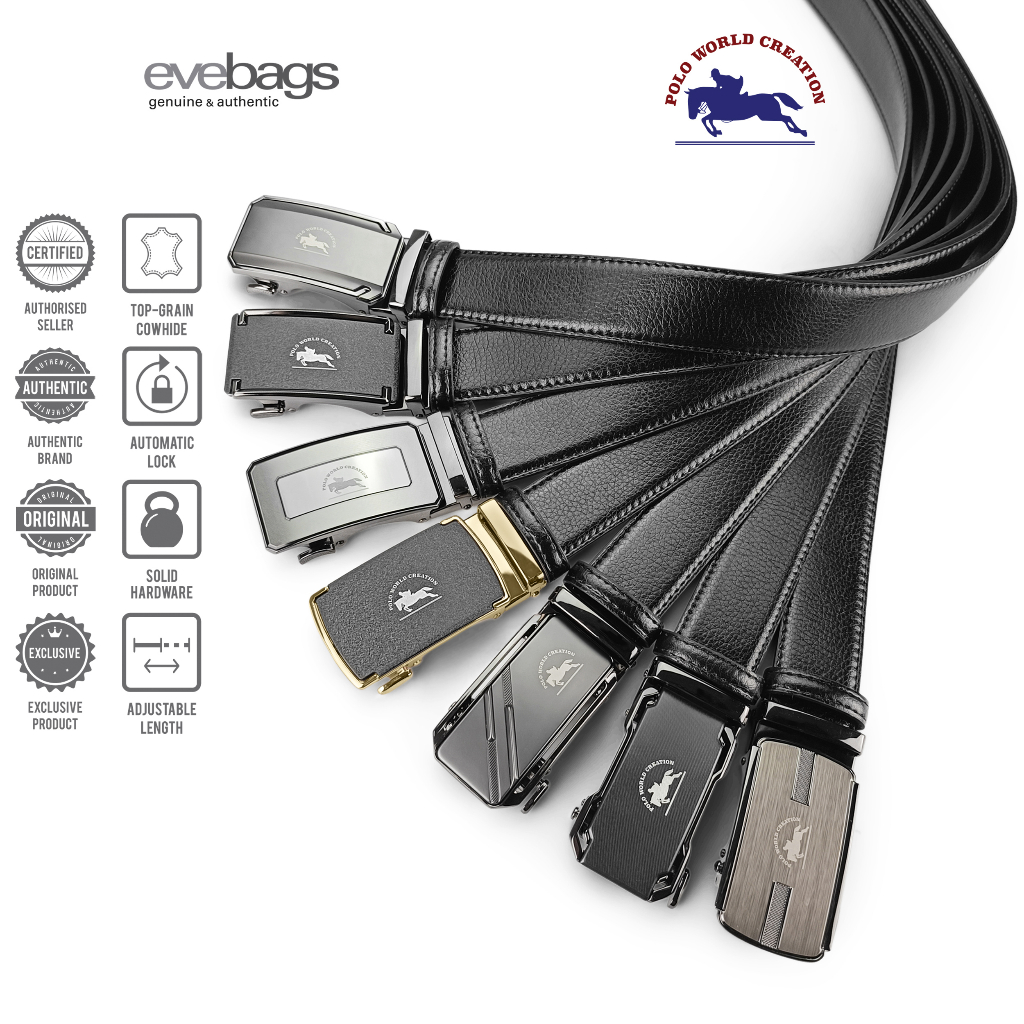 POLO WORLD CREATION Top Grain Cowhide Automatic Auto-Lock Buckle Belt ...