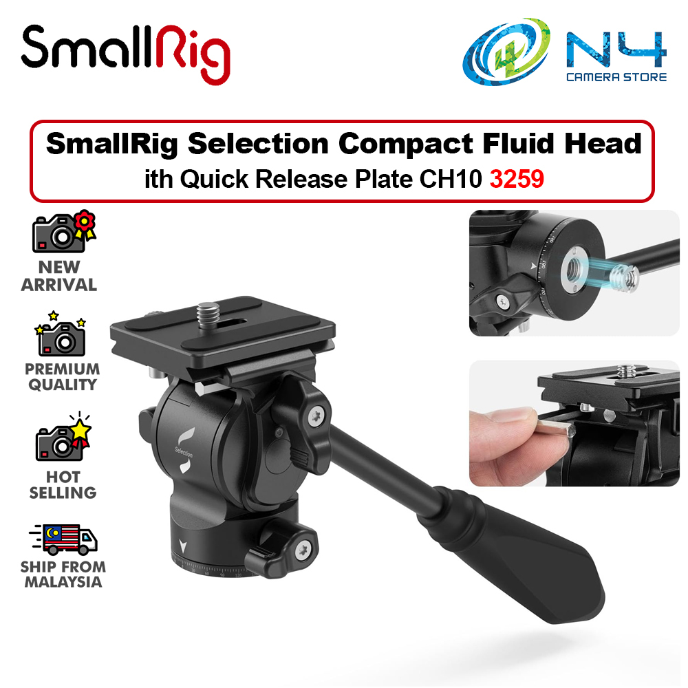 SmallRig Selection Tripod Fluid Head Pan Tilt Head with Quick Release Plate for Arca Swiss CH10 ...