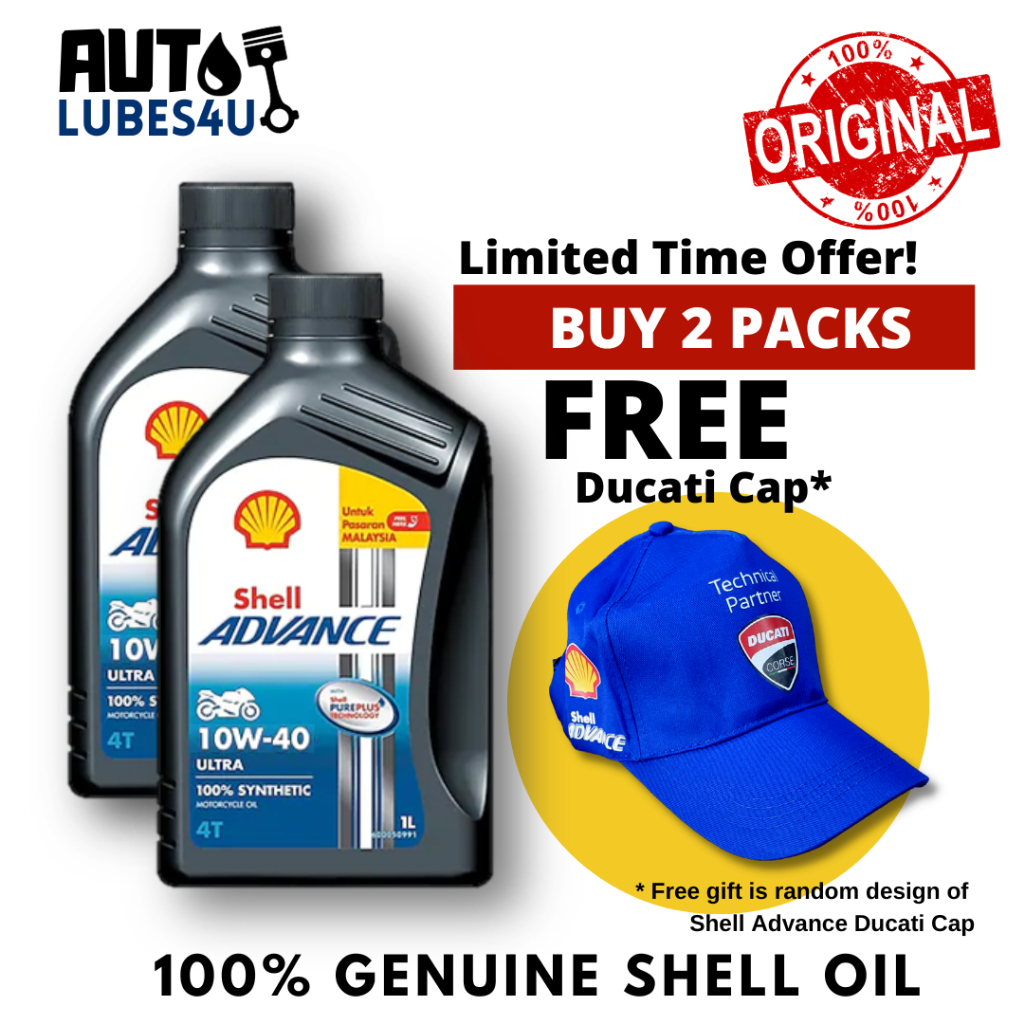 [2 Bottles] Shell Advance Ultra 10W40 1L Fully Synthetic (FOC 1 Shell ...