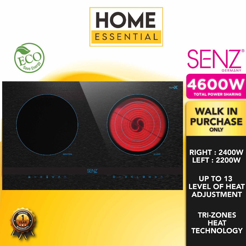 Senz 4600W 2in1 Tri-Ringz Induction Ceramic Smart Cooker with 13 Level ...