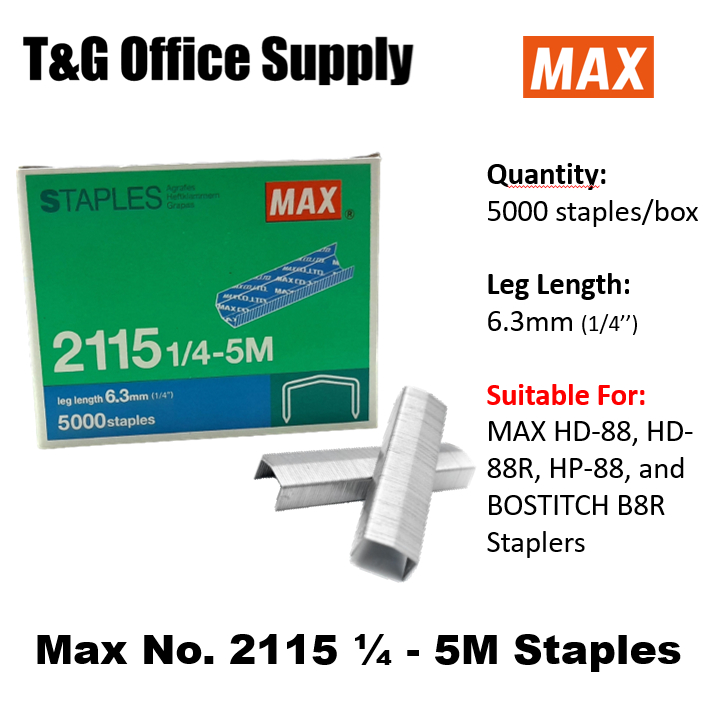 Max No. 2115 ¼ - 5M Staples / Stapler Bullet / Staple Strips [5000 ...