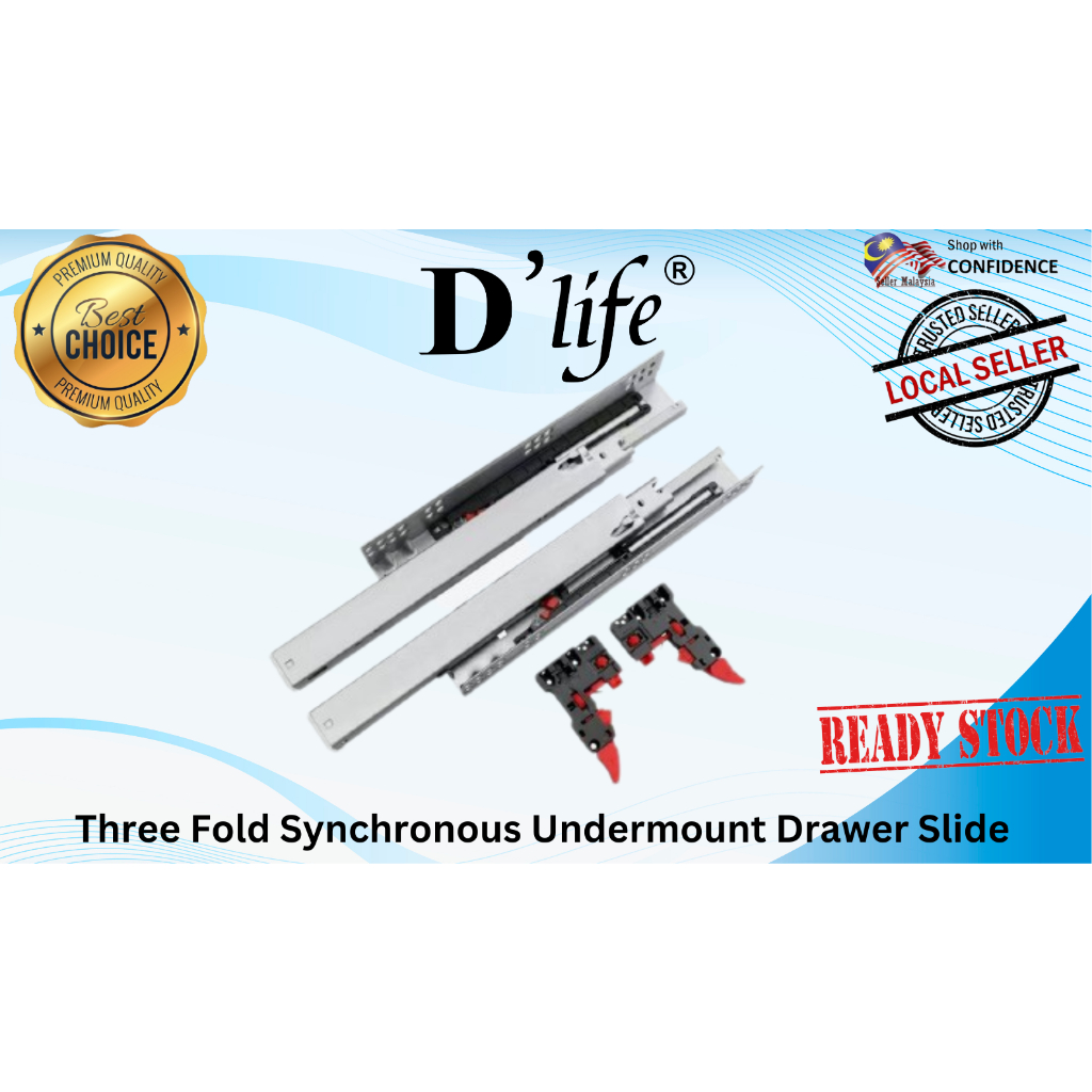 D'Life NEW Three Fold Synchronous Hidden Drawer Slide Undermount ...