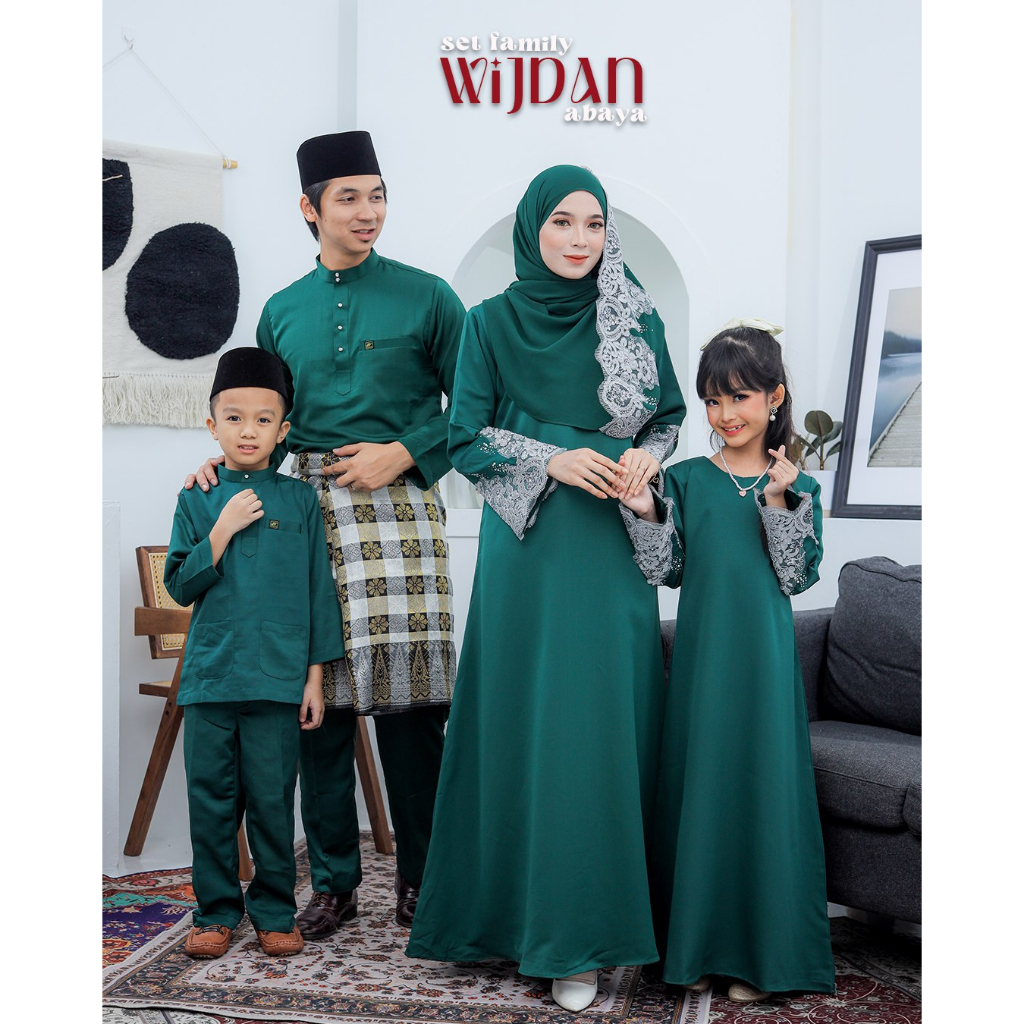 SET FAMILY ABAYA WIJDAN BAJU MELAYU IN EMERALD GREEN RAYA 2024 | ABAYA ...