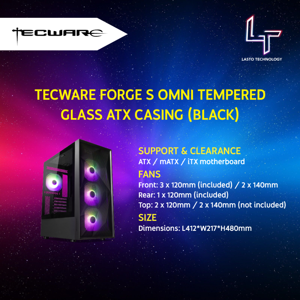 Tecware Forge S Omni TG ATX Gaming Case ASE (Black / White) PCIE Gen 4. ...