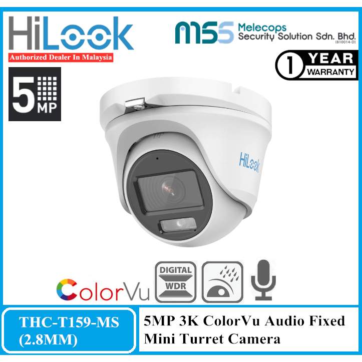 HiLook THC-T159-MS/2.8MM 5MP 3K ColorVu Audio Fixed Mini Turret Camera | Shopee Malaysia