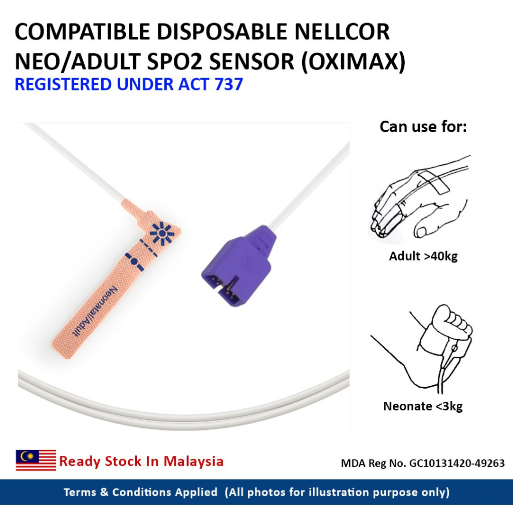 [𝐌𝐃𝐀 𝐀𝐏𝐏𝐑𝐎𝐕𝐄𝐃] Compatible Disposable Nellcor Neo/Adult SpO2 Sensor ...