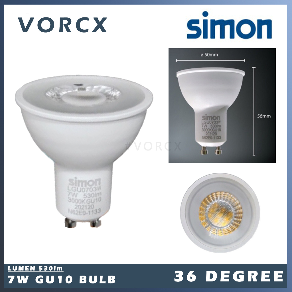 Simon 7W LED GU10 Bulb 36Degree 3000K 4000K 6500K 530lm | Shopee Malaysia