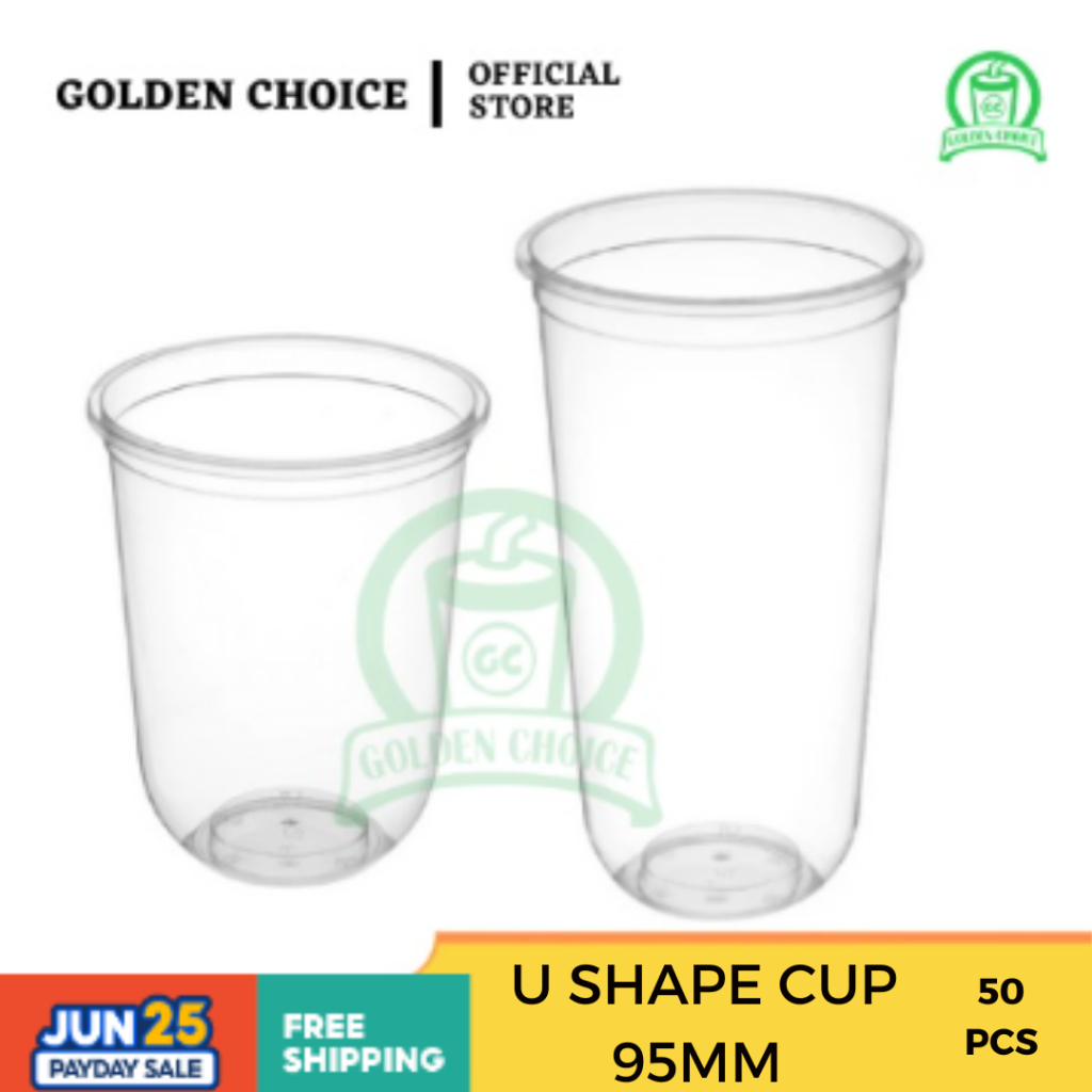50pcs U SHAPE PLASTIC CUP 95 mm Transparent - 500ml / 700ml | Shopee ...