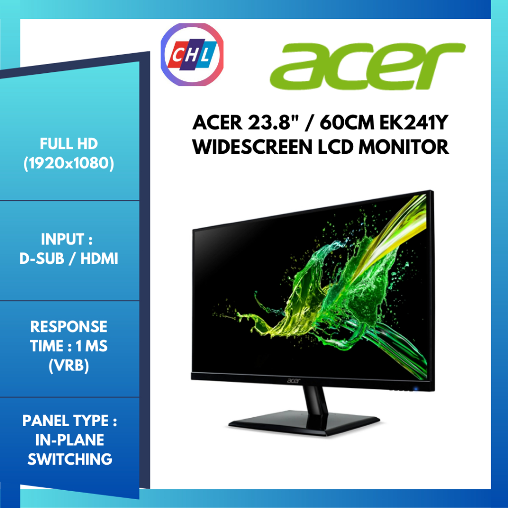 Acer [Authorised Dealer] 23.8" / 60cm EK241Y Widescreen LCD Monitor ...