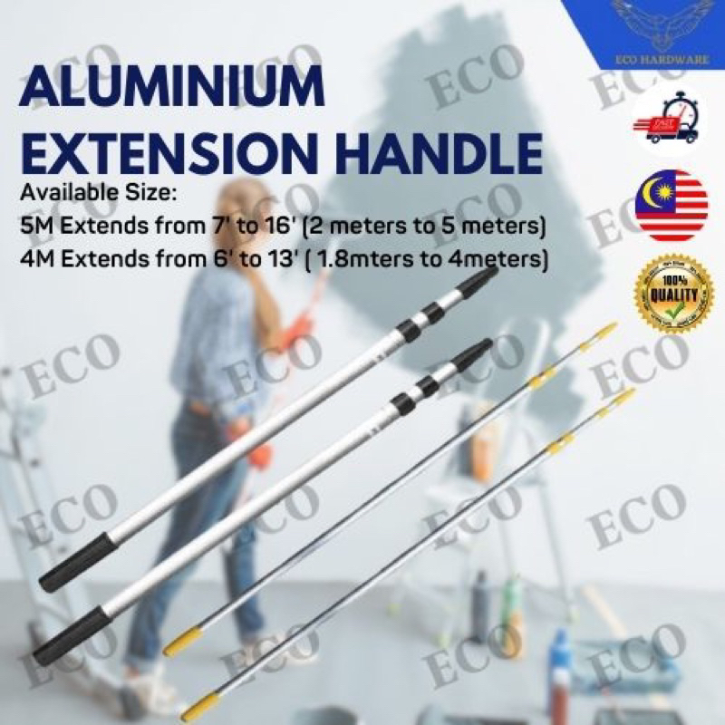 Heavy Duty 4M/5M Adjustable Aluminium Extension Pole/Batang Panjang Cat ...