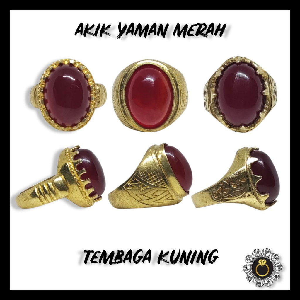 AKIK YAMAN MERAH ORI / SIAP CINCIN TEMBAGA KUNING / ALPAKA SUPER / SAIZ ...