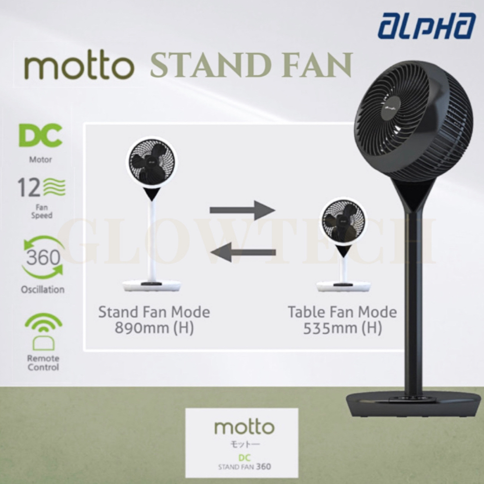 ALPHA MOTTO DC Stand Fan 360 Oscillation 12 Speed Remote Control ...