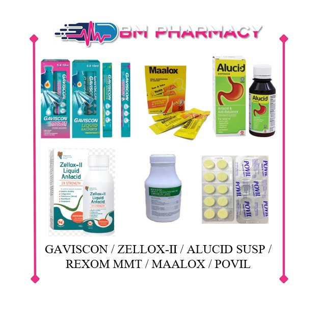 GAVISCON / ZELLOX - II / ALUCID SUSP / REXOM MMT / MAALOX / POVIL ...