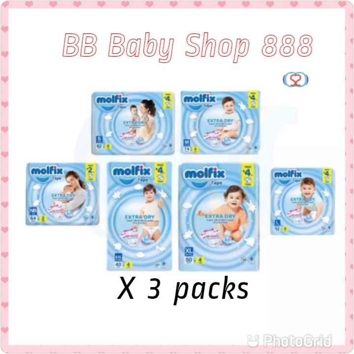 Molfix Baby diaper Extra dry (tape) Newborn/S/M/L/XL/XXL size (3pack ...